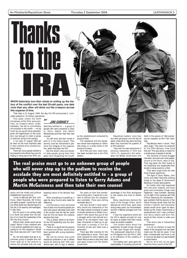 'Thanks to the IRA' – The 20th anniversary of the IRA cessation | An ...