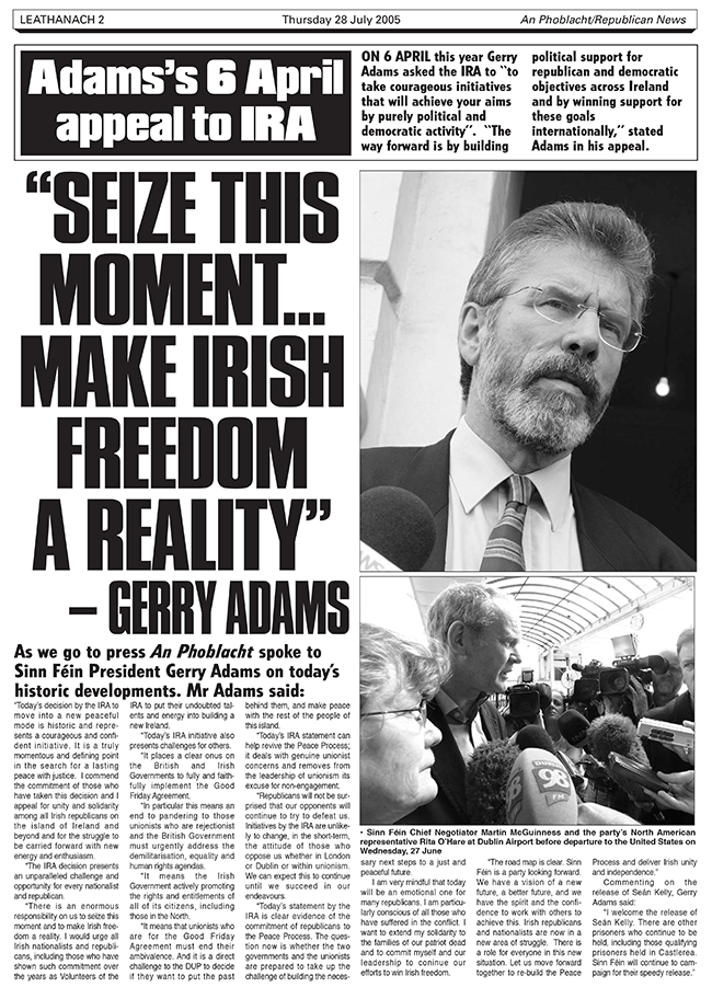New phase begins as IRA ends armed campaign | An Phoblacht